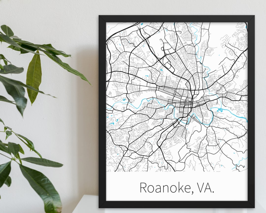 Roanoke, VA. | City Minimalist Map in Black and White | Printed on ...