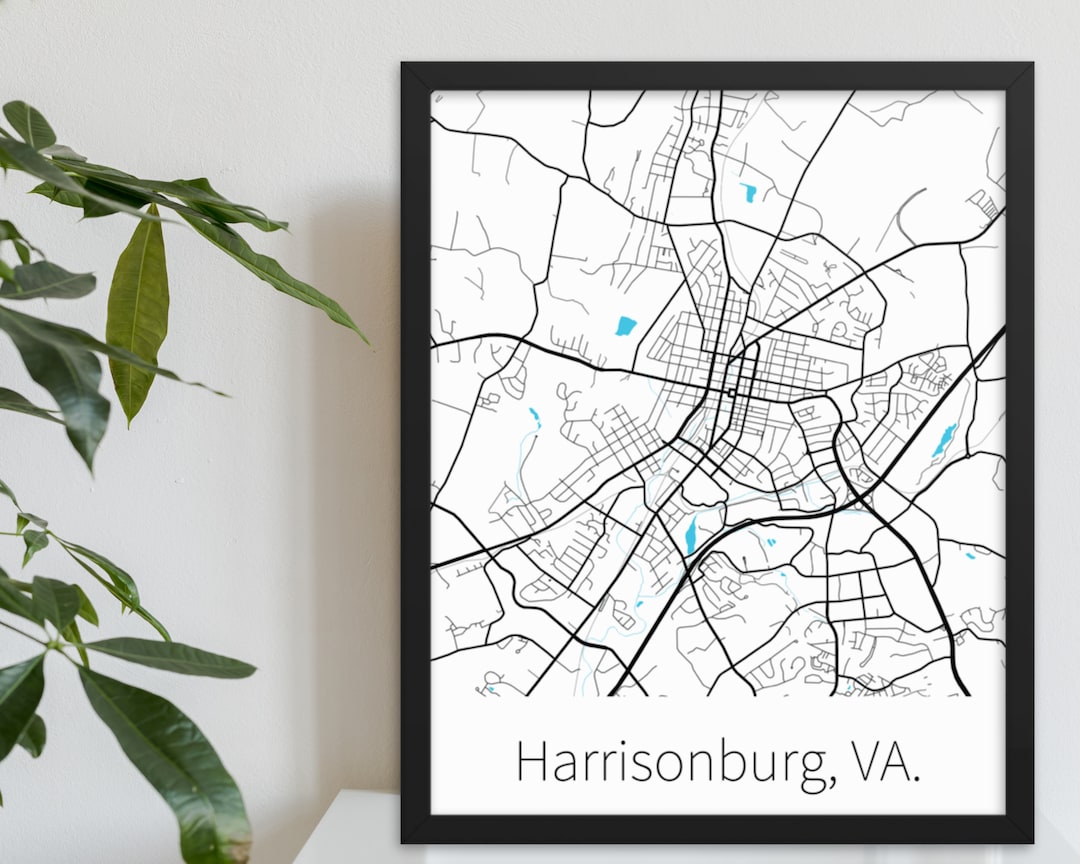 Harrisonburg, VA. | City Minimalist Map in Black and White | Printed on ...