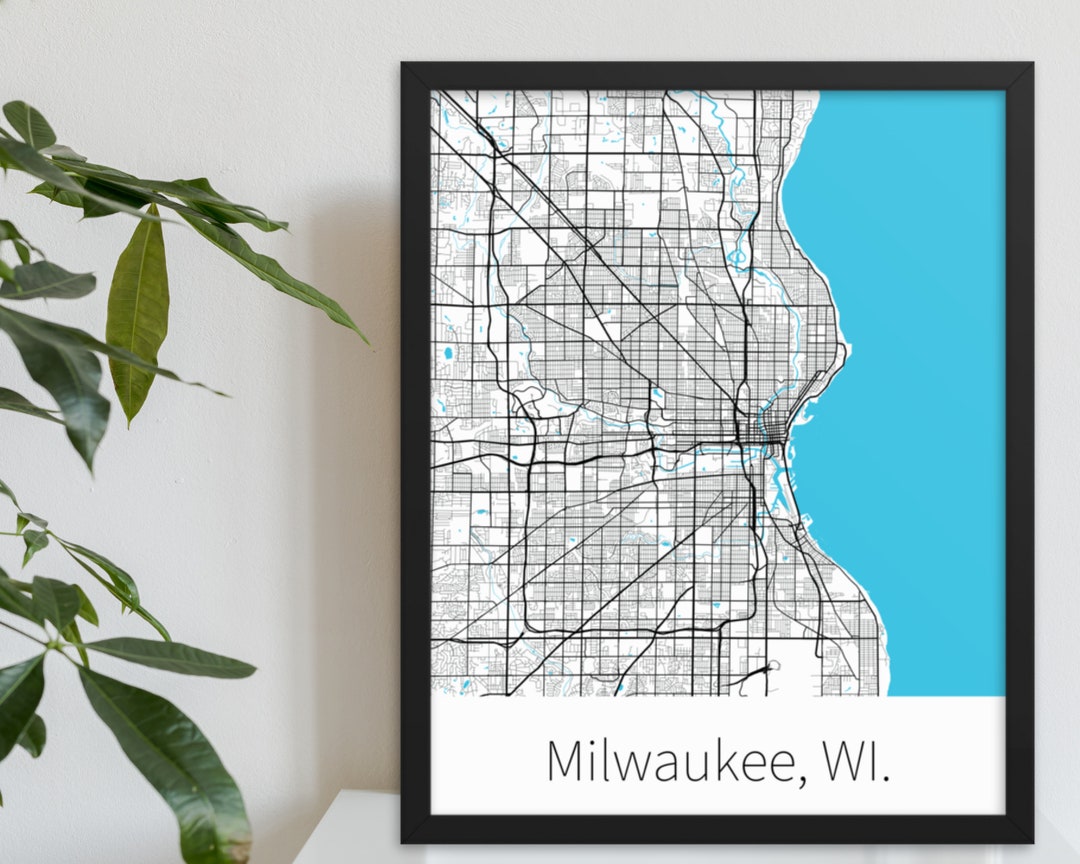Milwaukee, WI. | City Minimalist Map in Black and White | Printed on ...