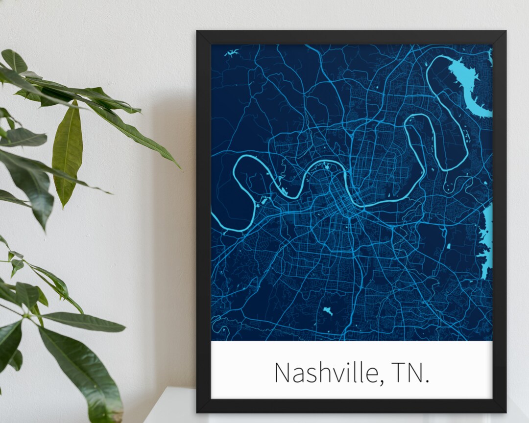 Nashville, TN. - Navy & Blue | Pro Sports Team City Minimalist Map in ...