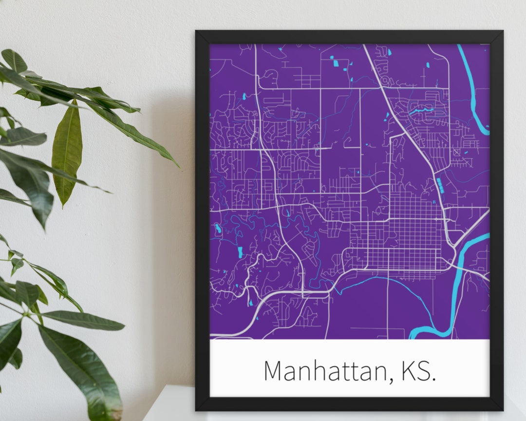 Manhattan, KS. - Purple & Light Gray | College Town Minimalist Map in ...