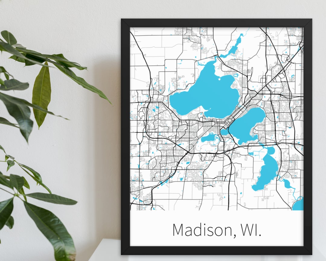 Madison, WI. | City Minimalist Map in Black and White | Printed on ...