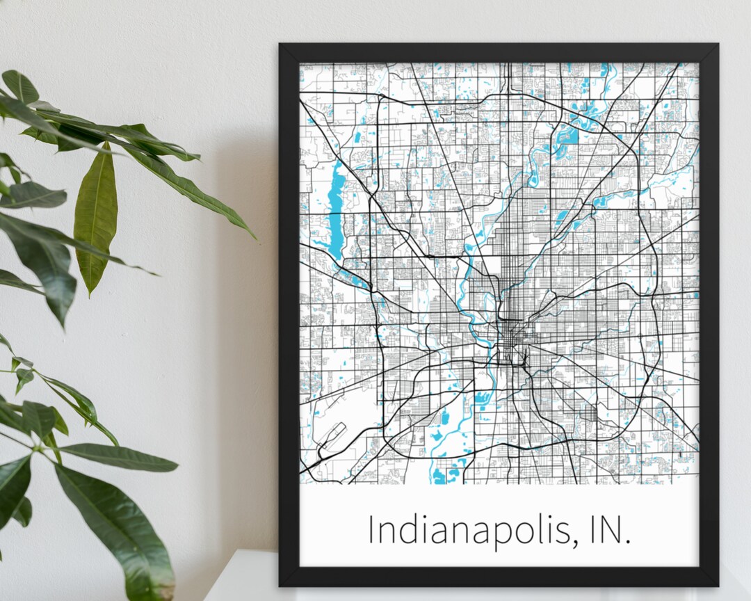 Indianapolis, IN. | City Minimalist Map in Black and White | Printed on ...