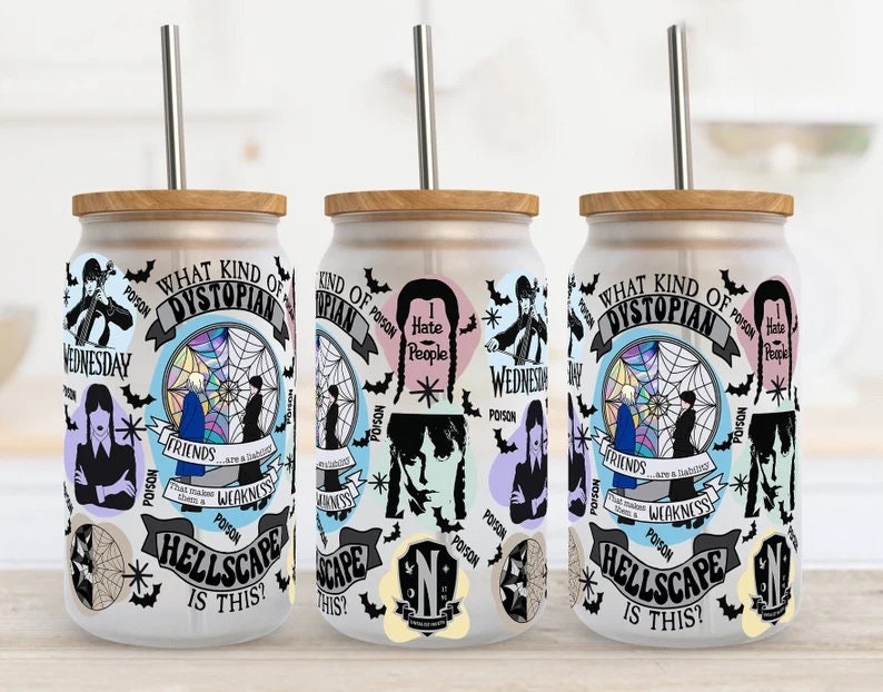 Wednesday Glass Can / Wednesday Addams Glass Can / Wednesday Addams Cup ...