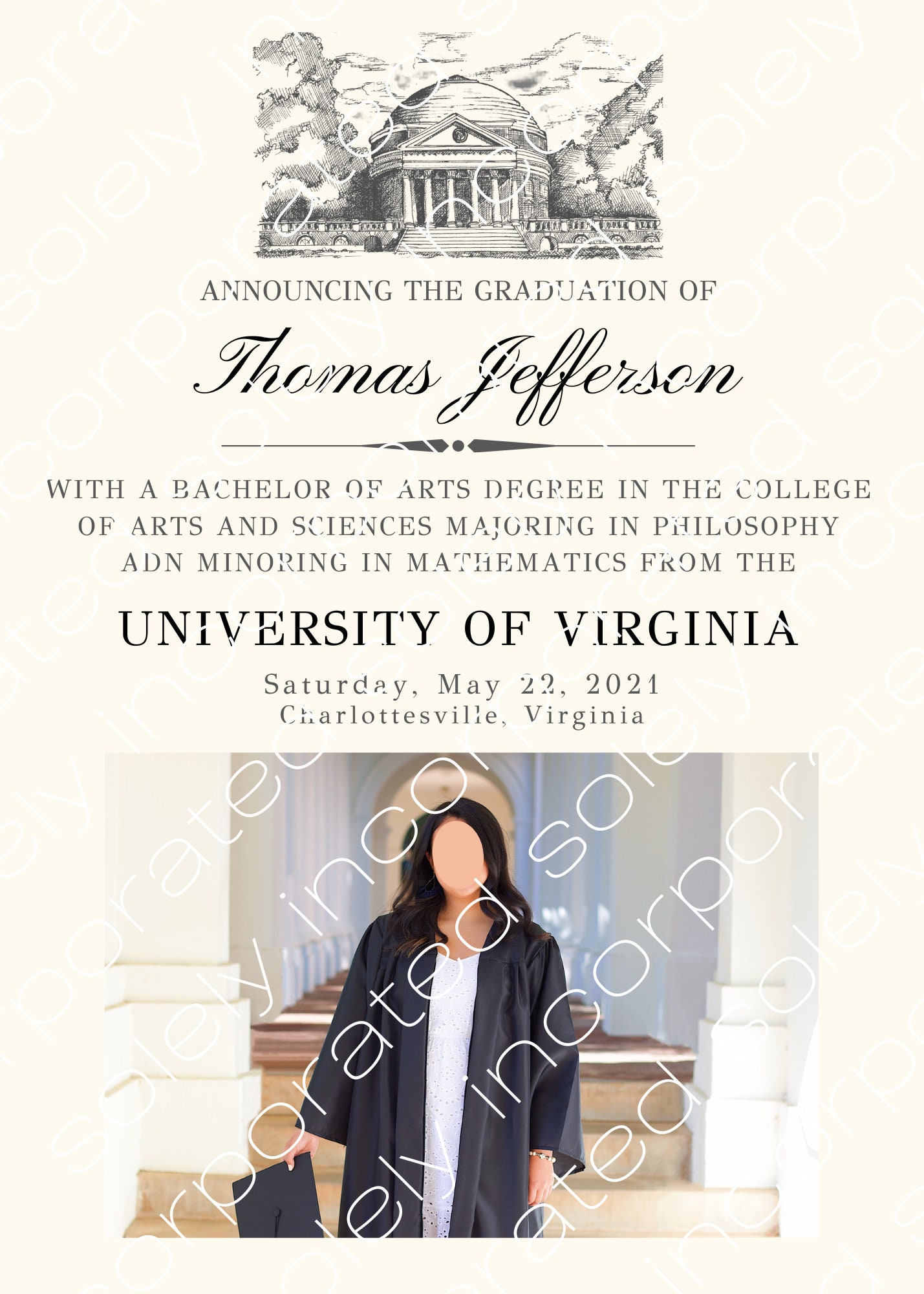 University of Virginia | Timeless, Elegant Graduation Announcement ...