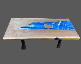 Live Edge Walnut River Table With Black Epoxy - Etsy