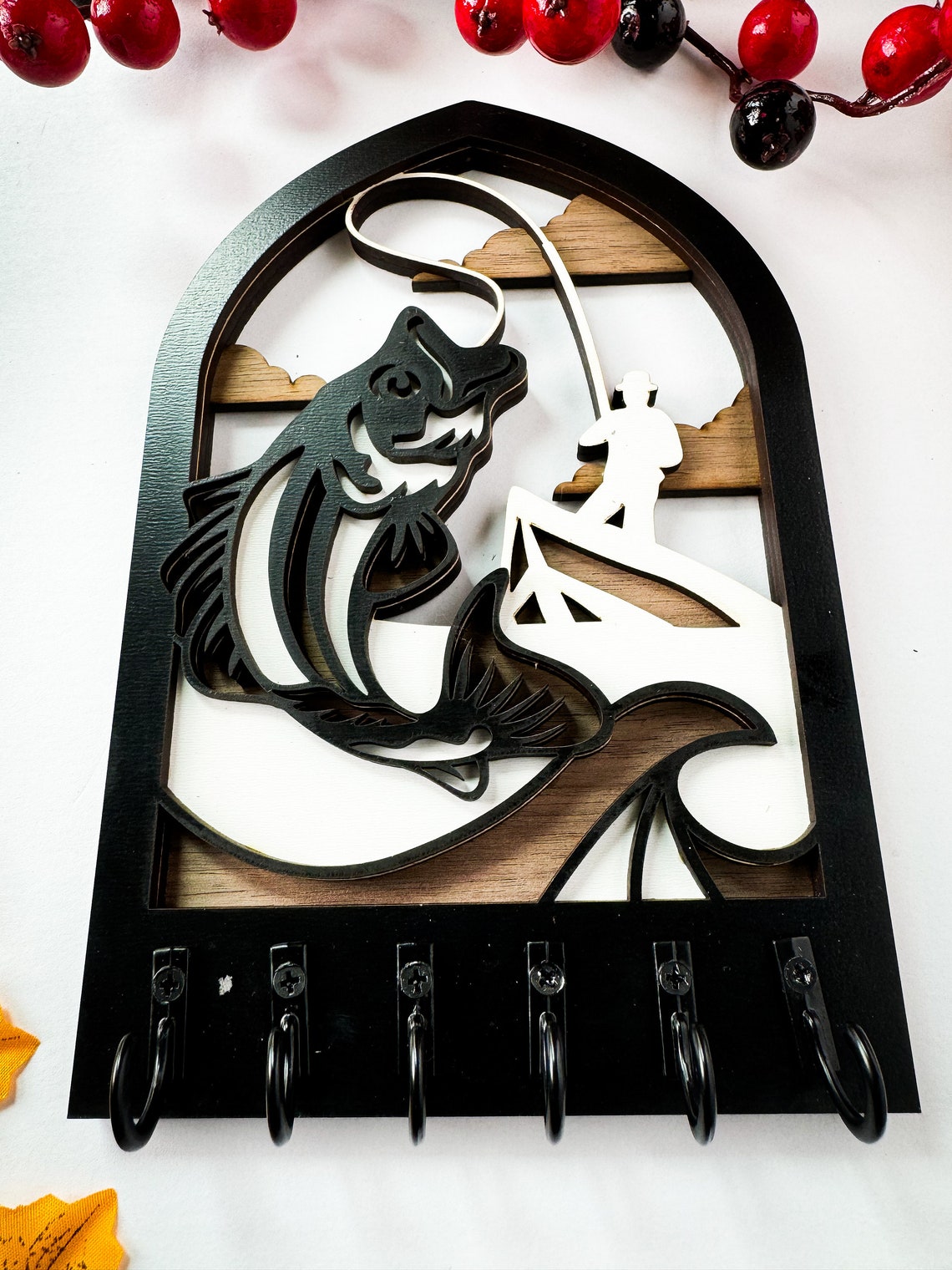 Handcrafted Fishing Keyholder: Laser Cut Bass and Angler Design - Etsy