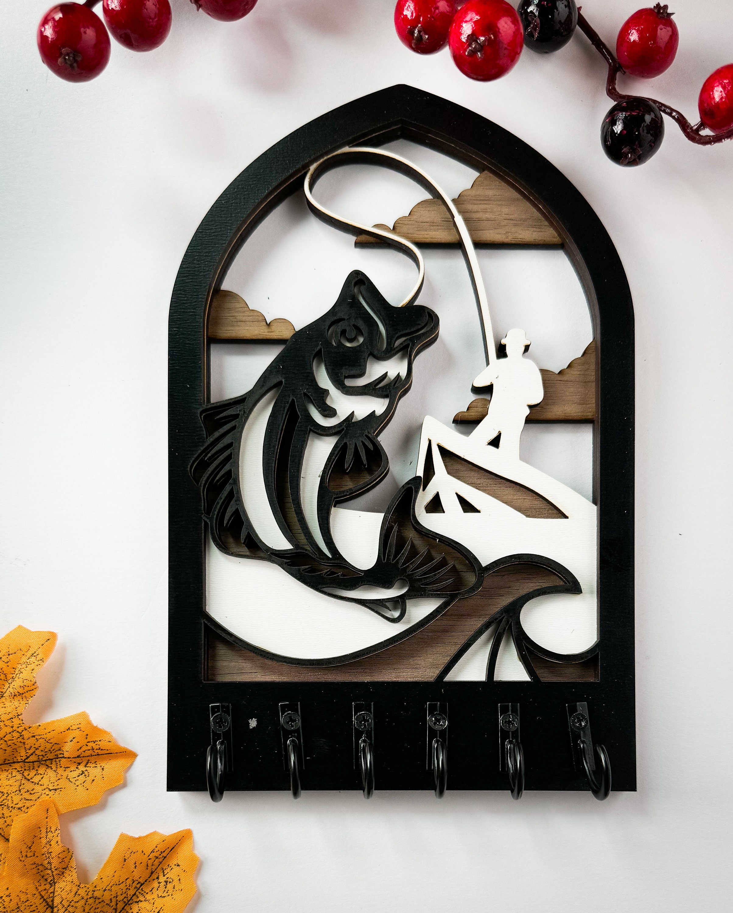 Handcrafted Fishing Keyholder: Laser Cut Bass and Angler Design - Etsy