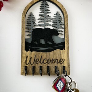 Personalized Bear Key Holder | Rustic Woodland Scene | Custom Name or ...