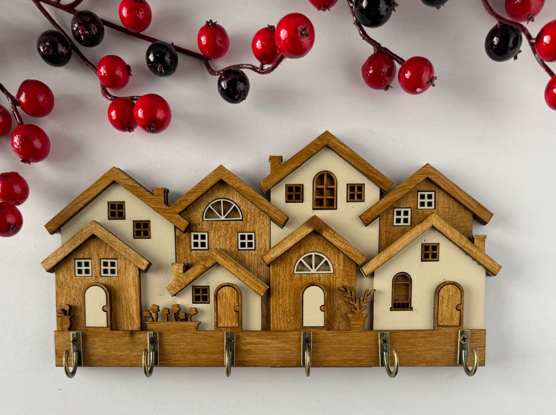 Handcrafted Wooden House Keyholder - Cottage Design With 6 Hooks ...