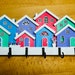 Funky Row of Houses Key Holder Wooden Home Decor With 6 Hooks, Rustic ...