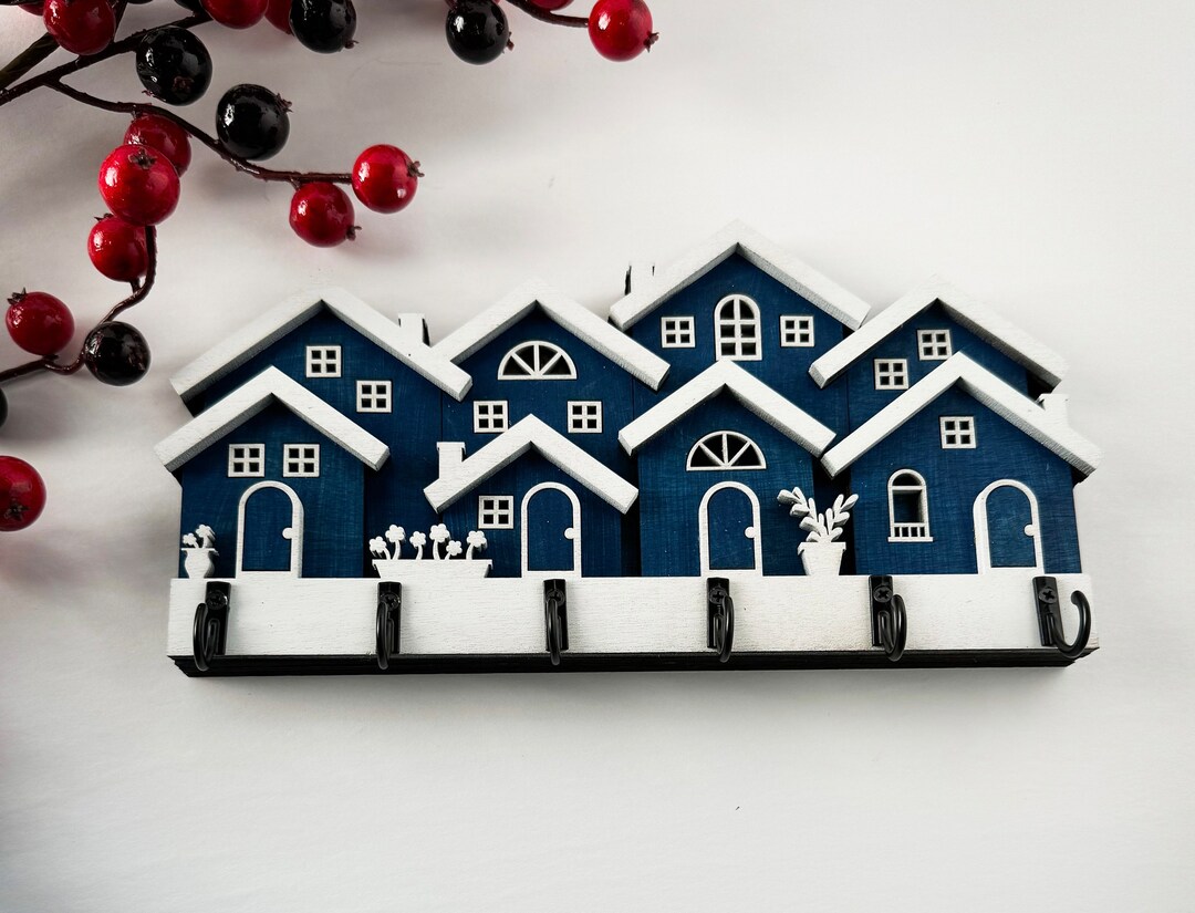 Nantucket Row Houses Key Holder: Rustic Wooden Entryway Organizer - Etsy