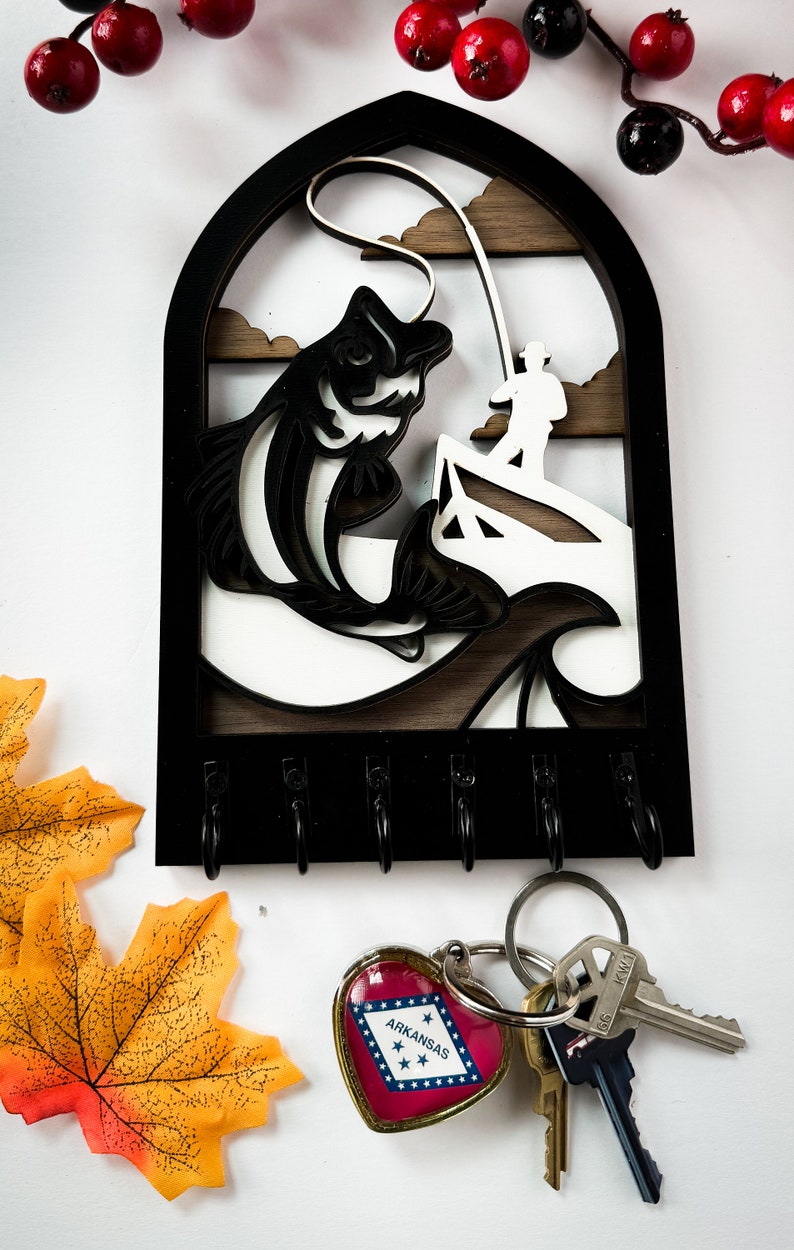 Handcrafted Fishing Keyholder: Laser Cut Bass and Angler Design - Etsy