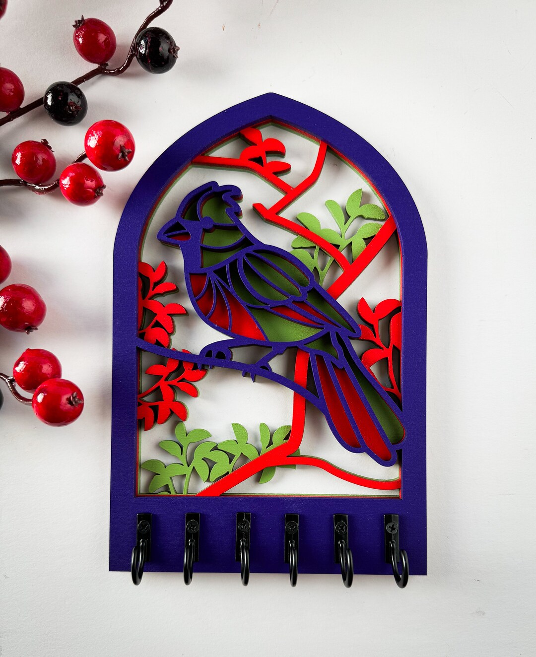 Colorful Bird Key Holder | Laser-cut Cardinal Wall Decor | Nature ...