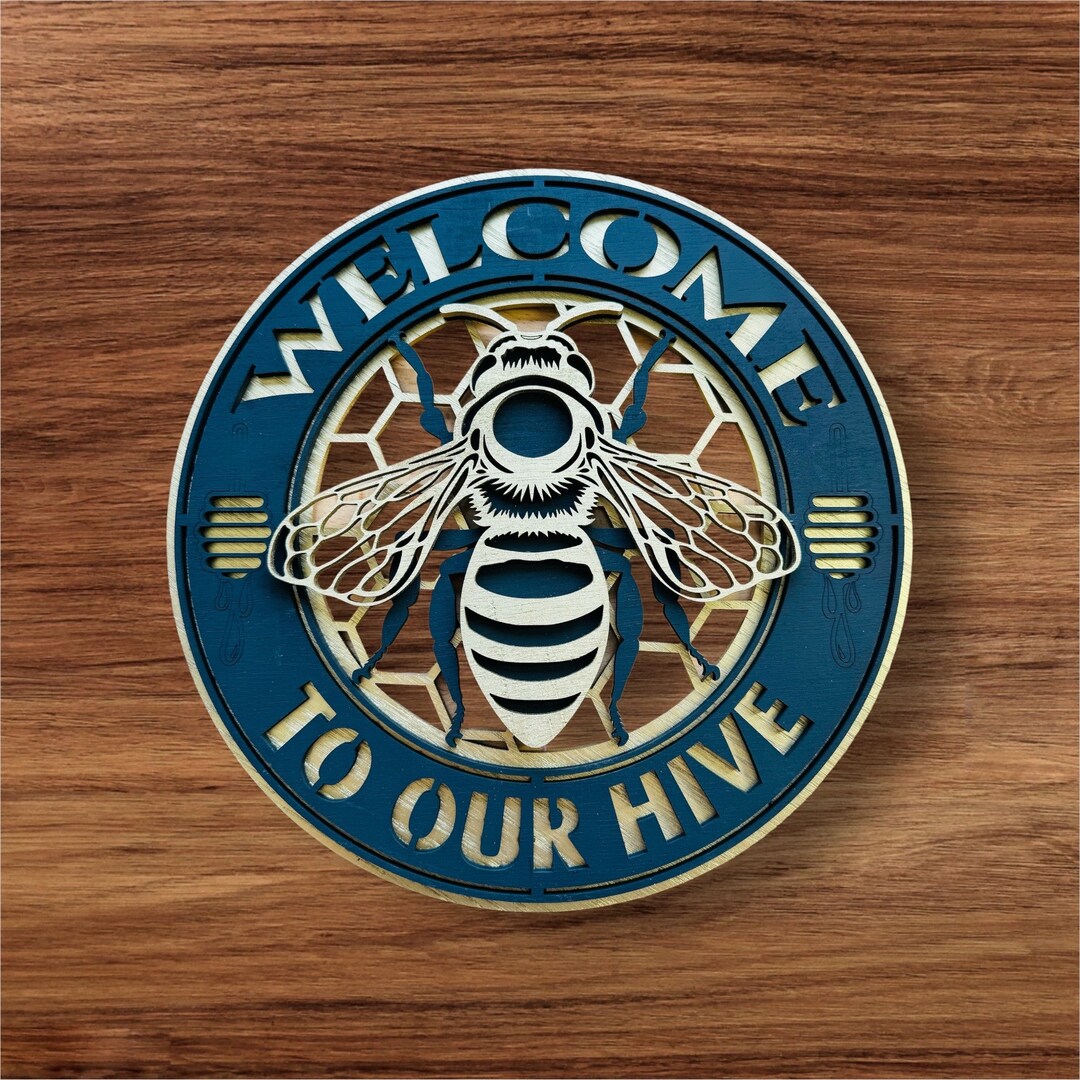 Welcome to Our Hive Sign - 12" Black & Gold Wood Welcome Sign - Bee ...