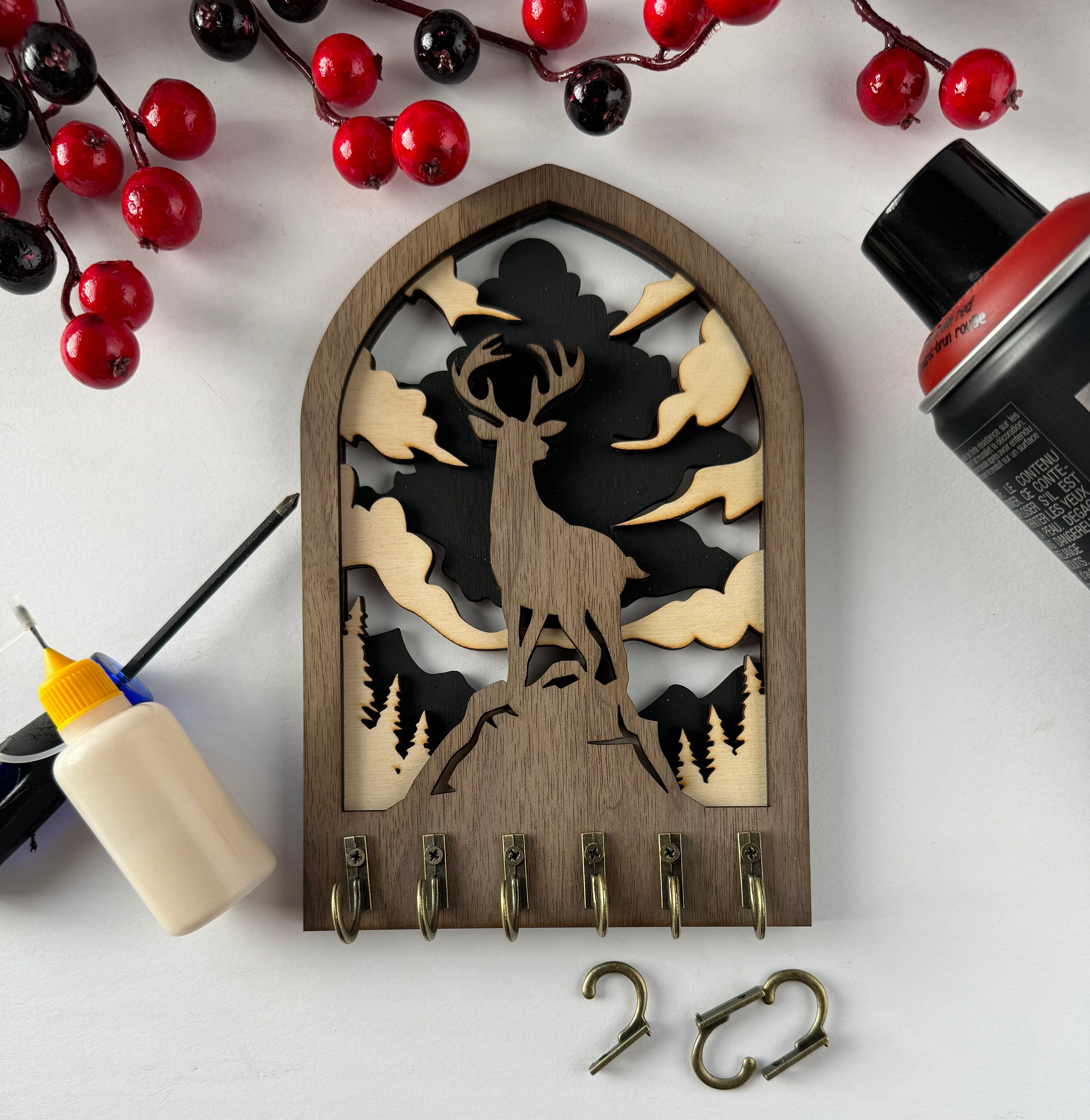 Deer Key Holder: Laser Cut Rustic Woodland Scene, Cabin Decor - Etsy