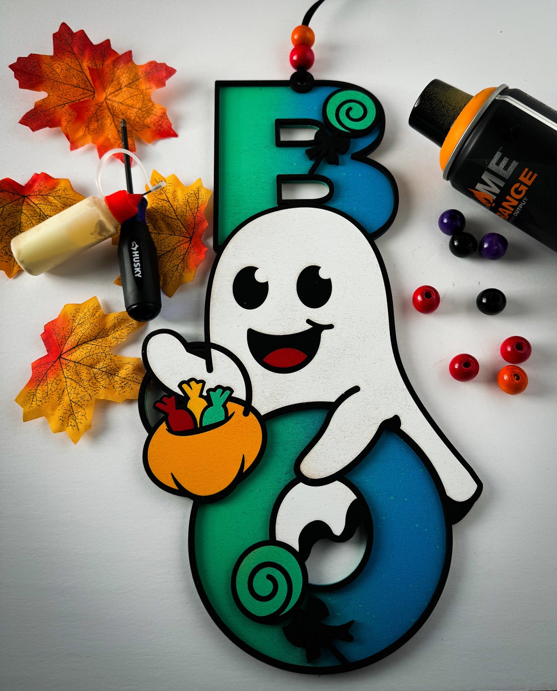 Handcrafted Halloween Ghost boo Wall Hanger Kid-friendly Spooky Decor ...