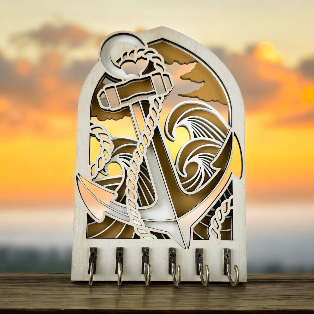 Nautical Anchor Key Holder | Rustic Wall Decor With Hooks | Ocean ...