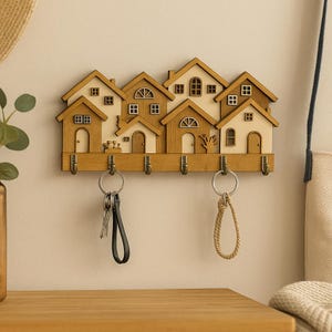 Handcrafted Wooden House Key Holder – Rustic Cottage Wall Decor With 6 ...