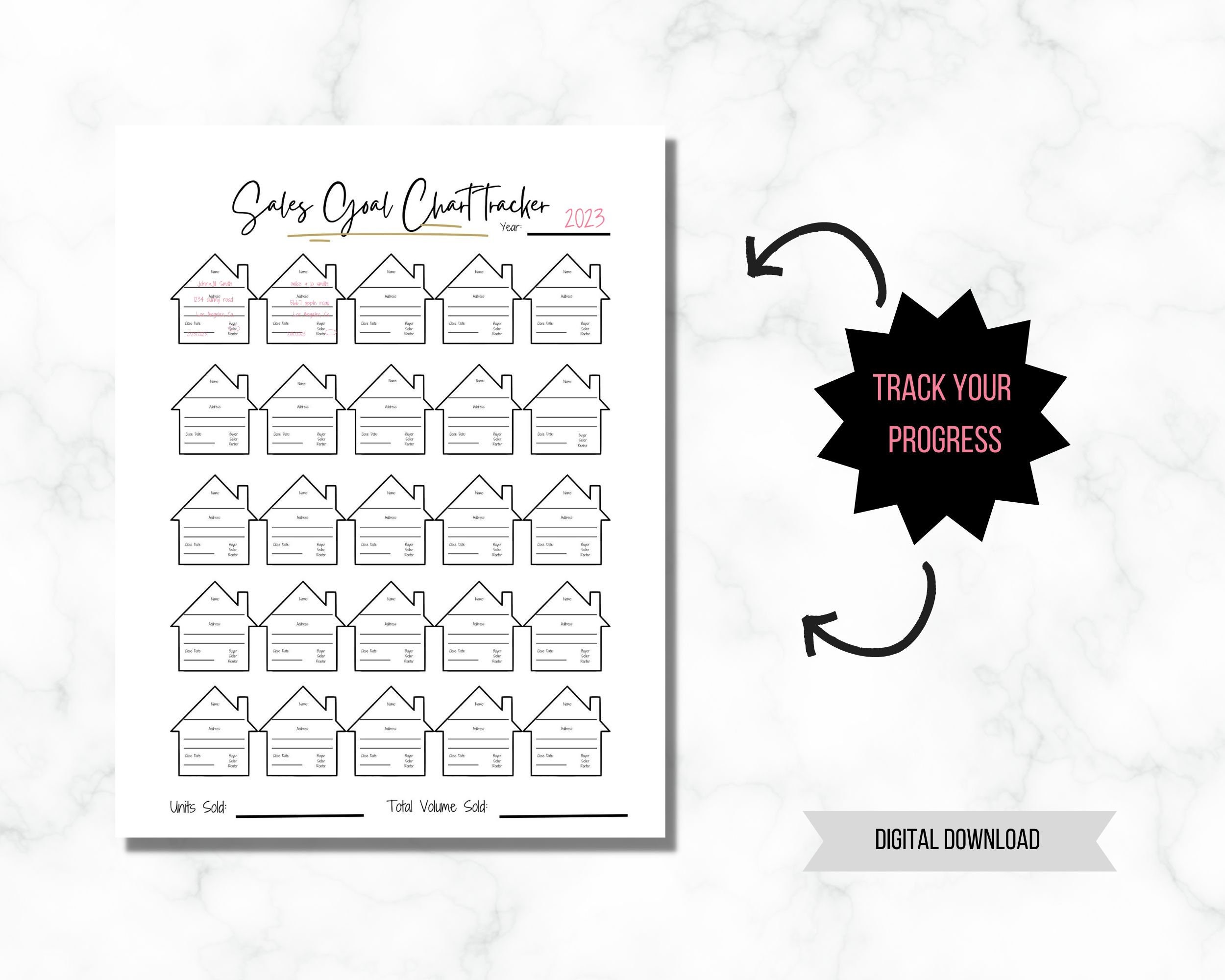 Real Estate Goals Chart, Real Estate Transaction Tracker, Printable ...