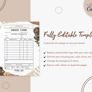 Vintage Order Form Template Printable Fully Editable on - Etsy