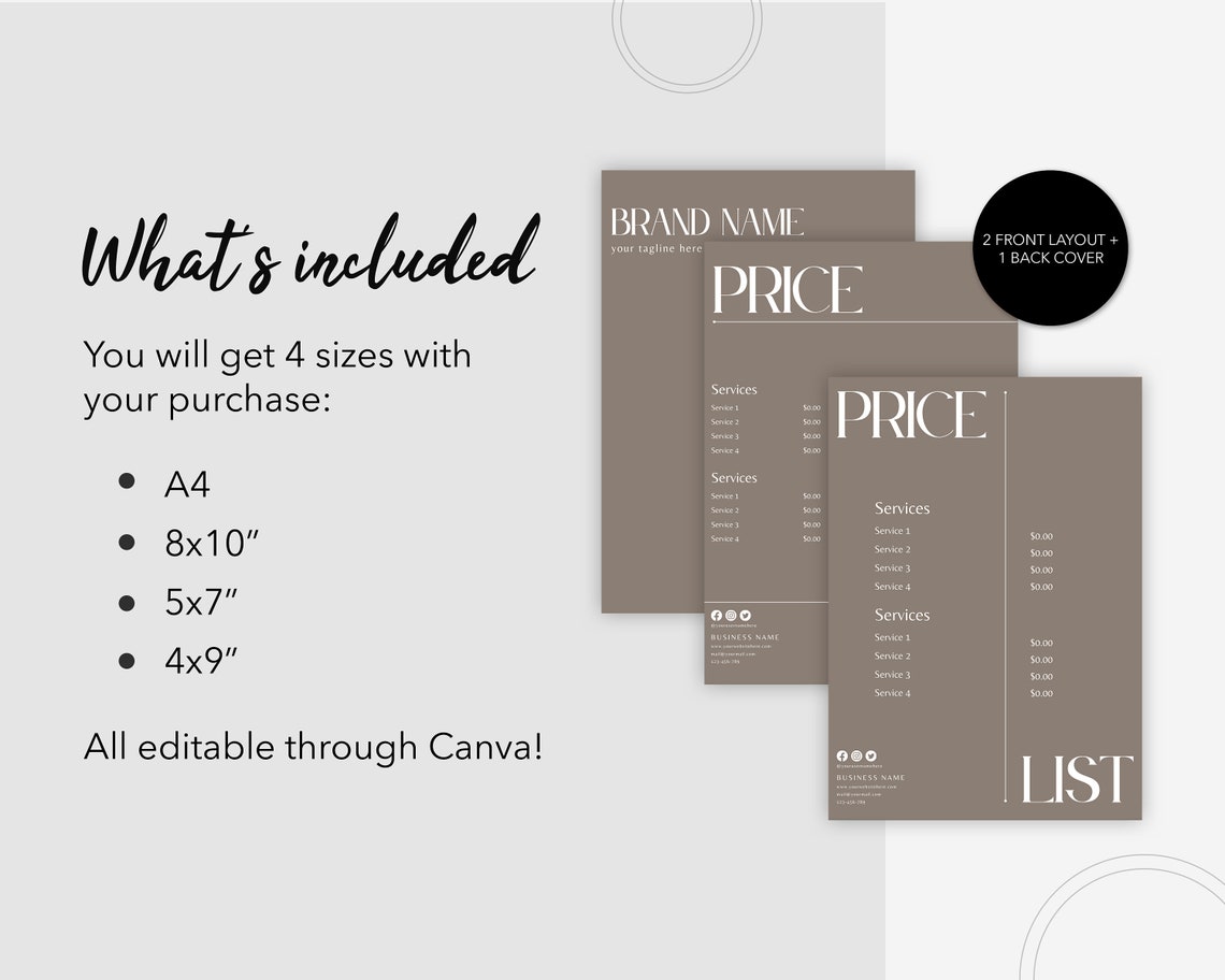 Minimalist Printable Price Flyers Editable Price List - Etsy