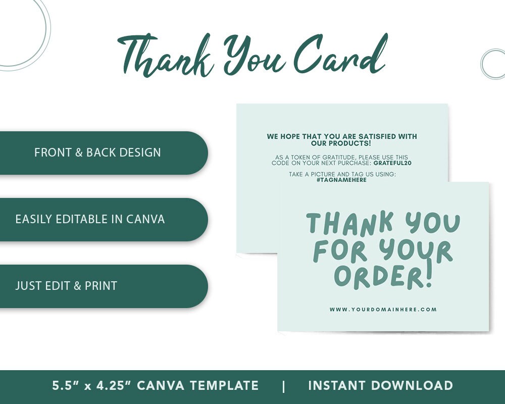 Boho Editable Business Thank You Card Printable Thank You Template ...