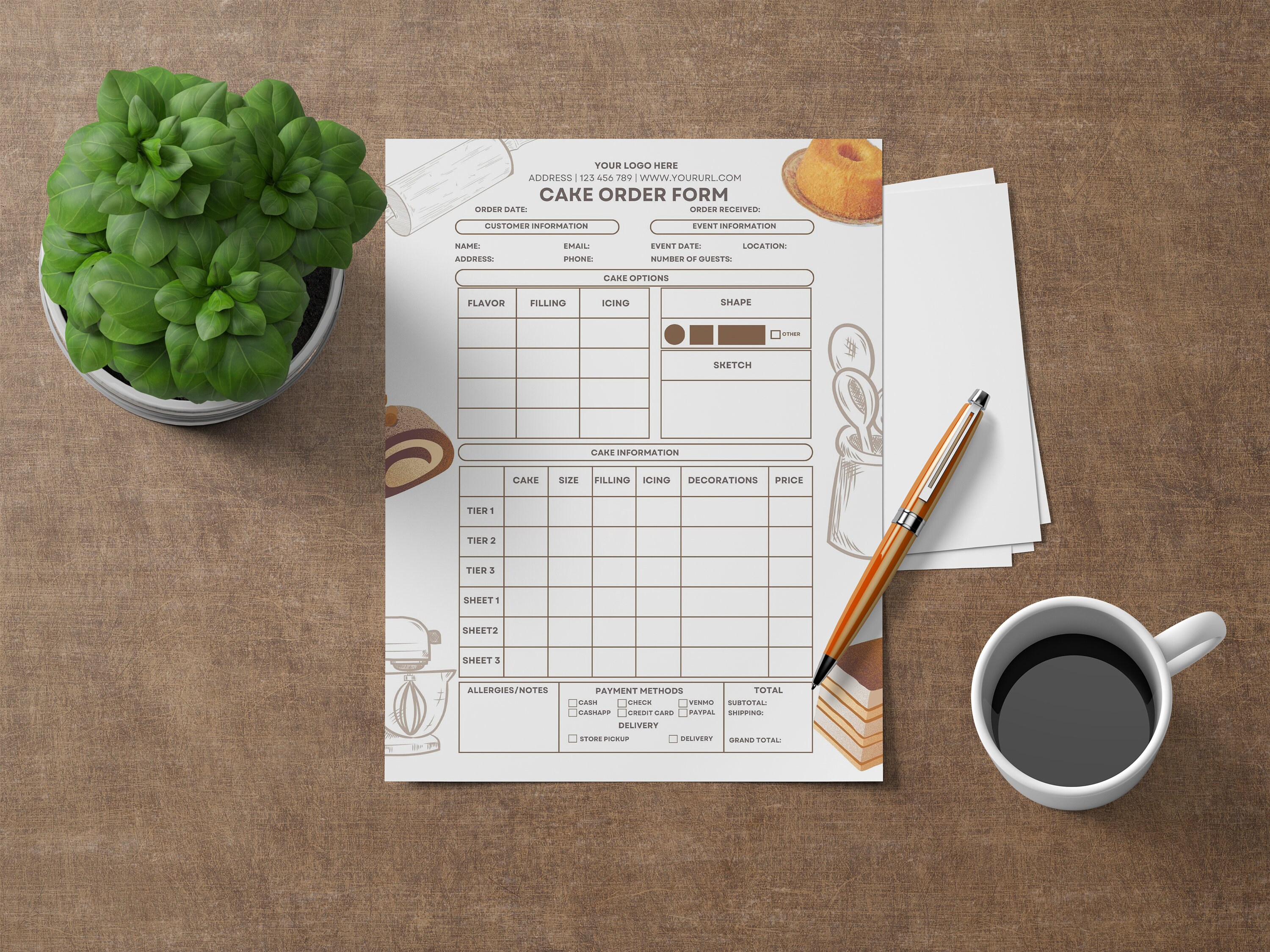 Baking Order Form Template Printable Fully Editable on CANVA FREE Small ...