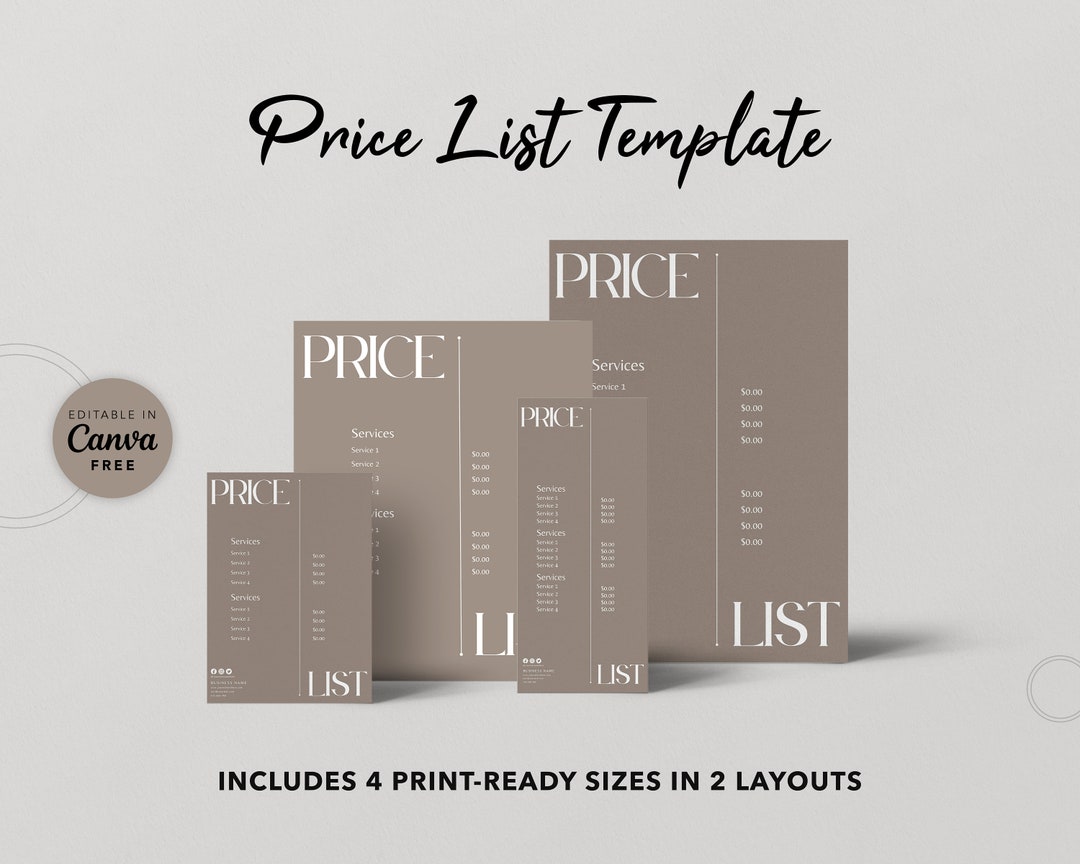 Minimalist Printable Price Flyers Editable Price List - Etsy