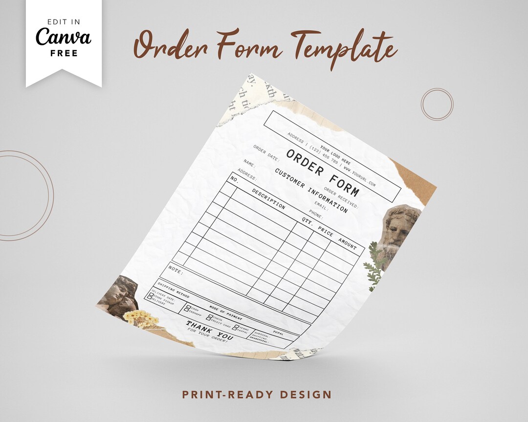 Vintage Order Form Template Printable Fully Editable on - Etsy