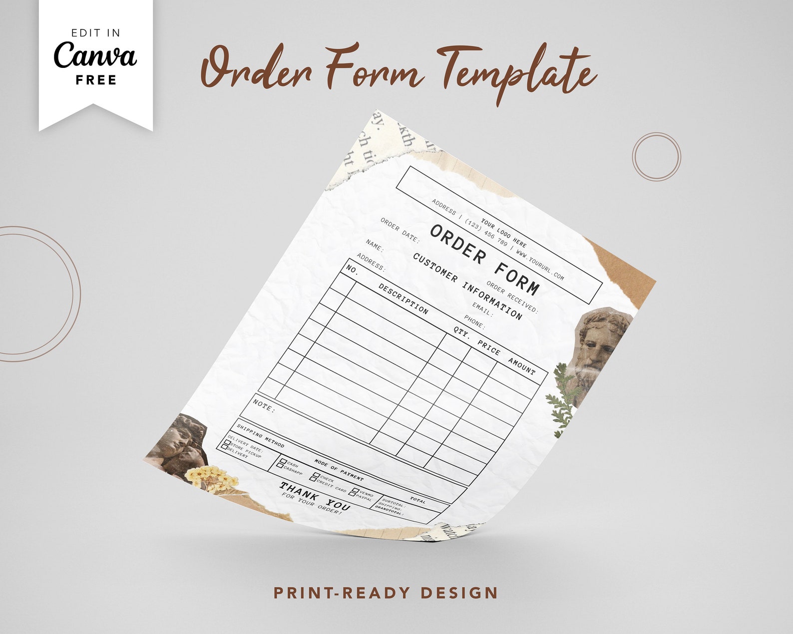 Vintage Order Form Template Printable Fully Editable on - Etsy