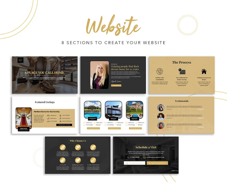 Luxury Real Estate Urban Black Gold Website Template Real Estate ...