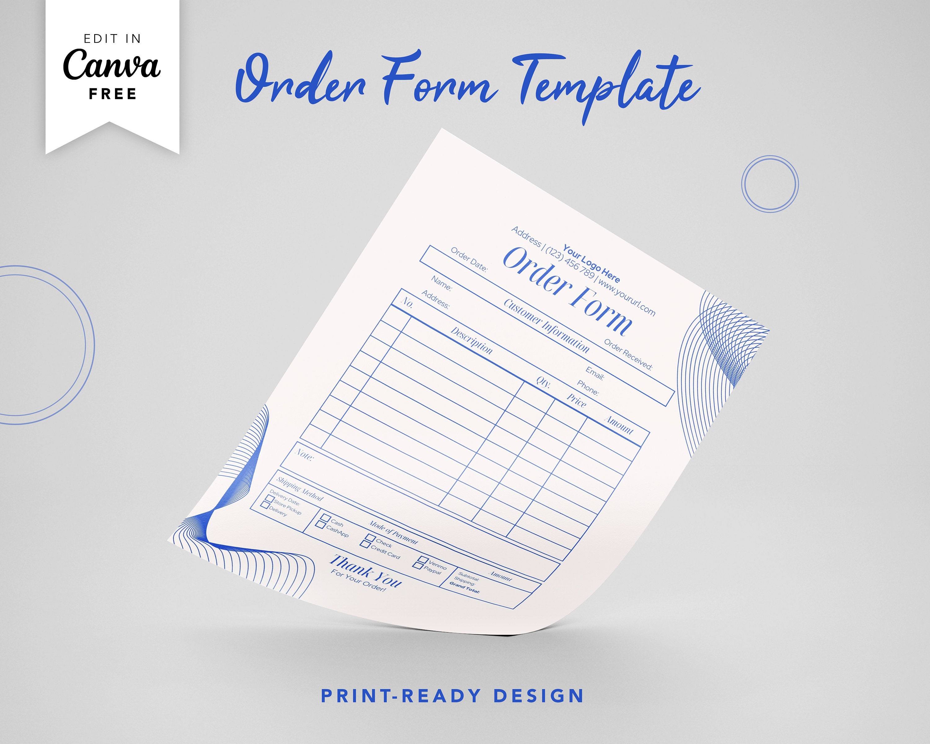Modern Printable Order Form Template Fully Editable on CANVA FREE Small ...