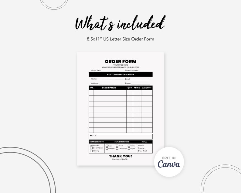 Printable Order Form Template Fully Editable on CANVA FREE Small ...
