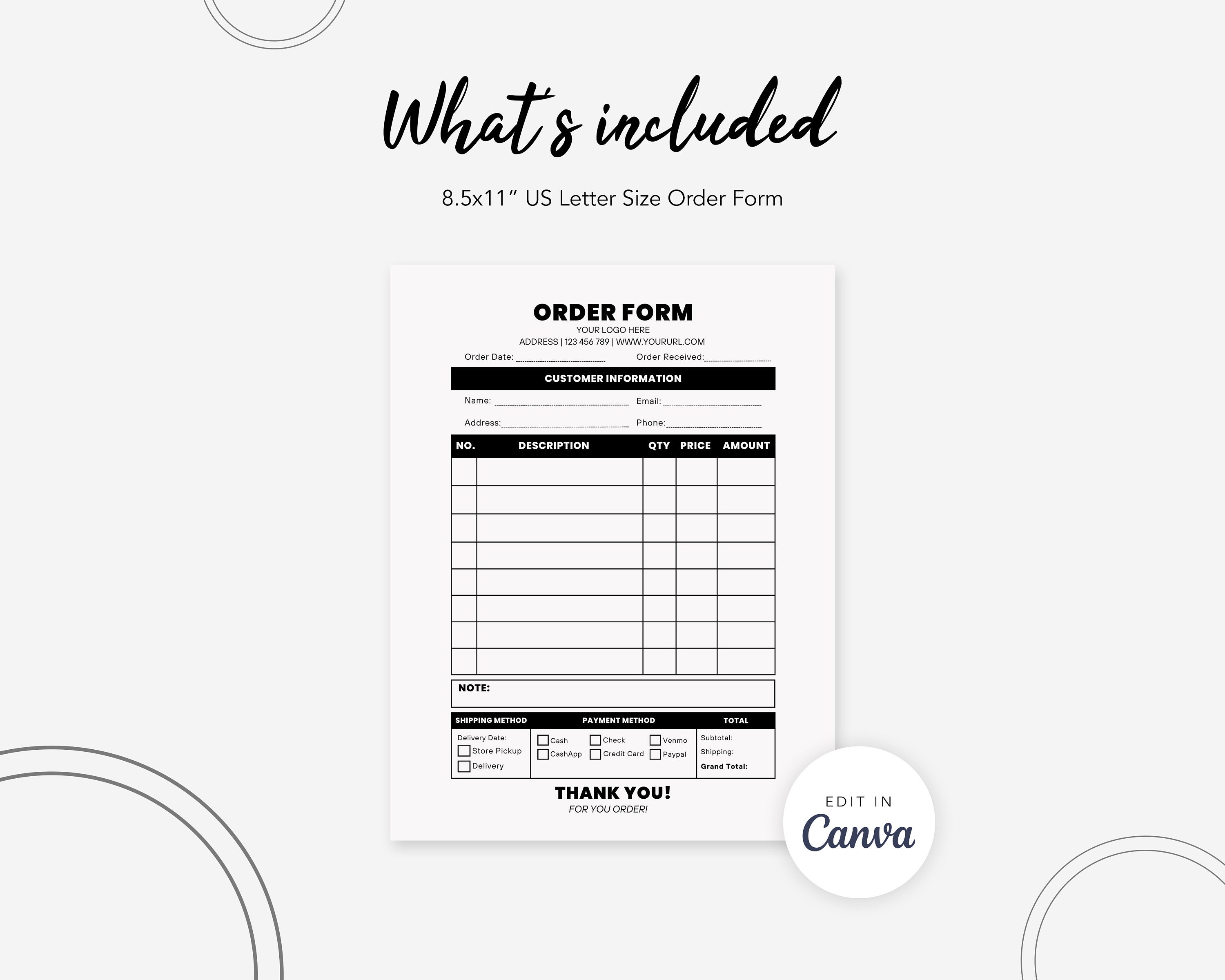 Printable Order Form Template Fully Editable on CANVA FREE Small ...