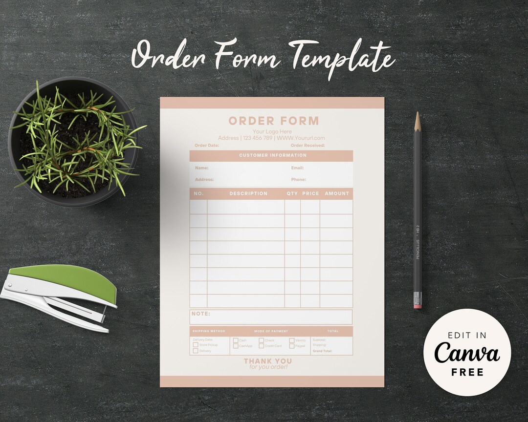 Pink Printable Order Form Template Fully Editable on CANVA FREE Small ...