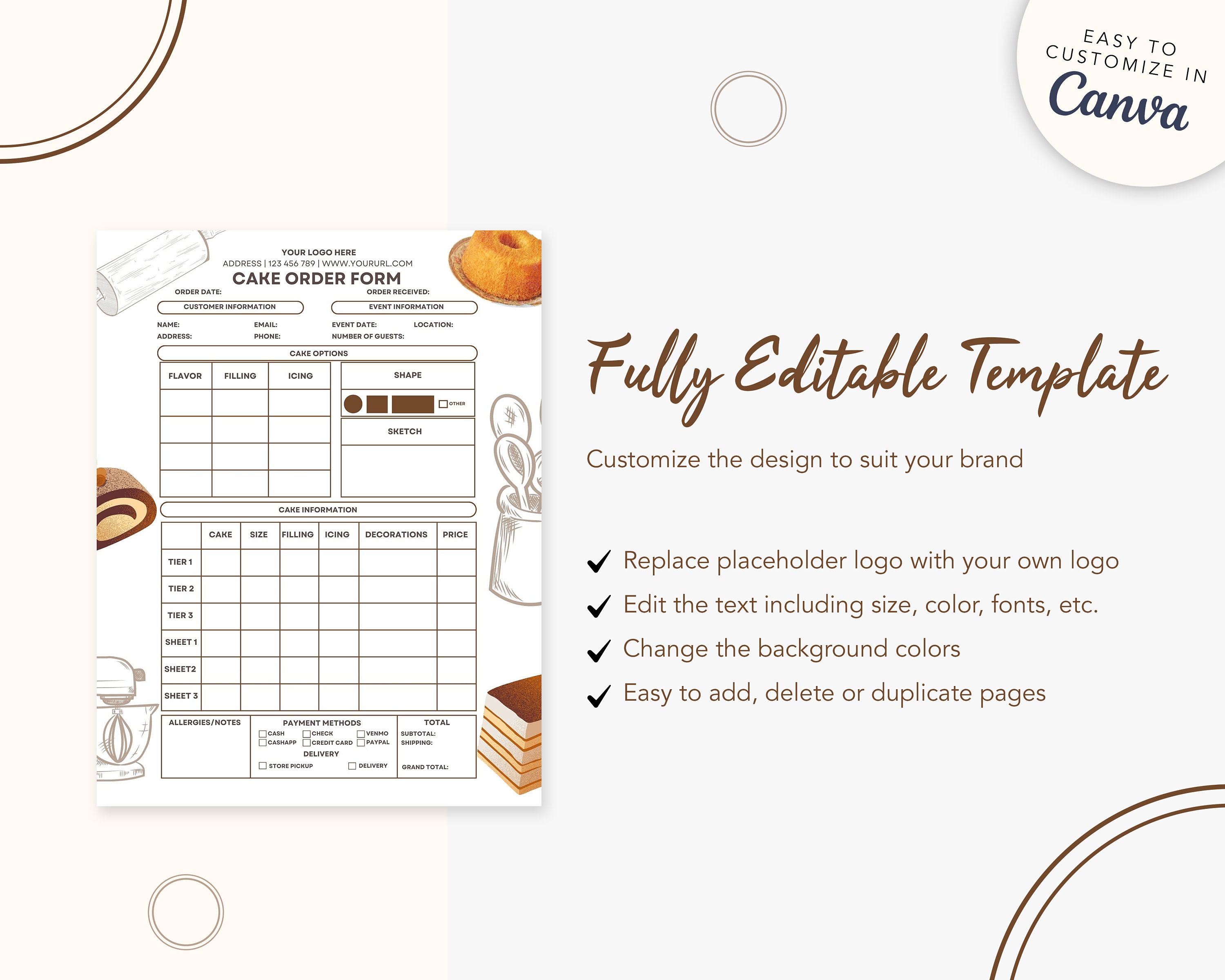 Baking Order Form Template Printable Fully Editable on CANVA FREE Small ...