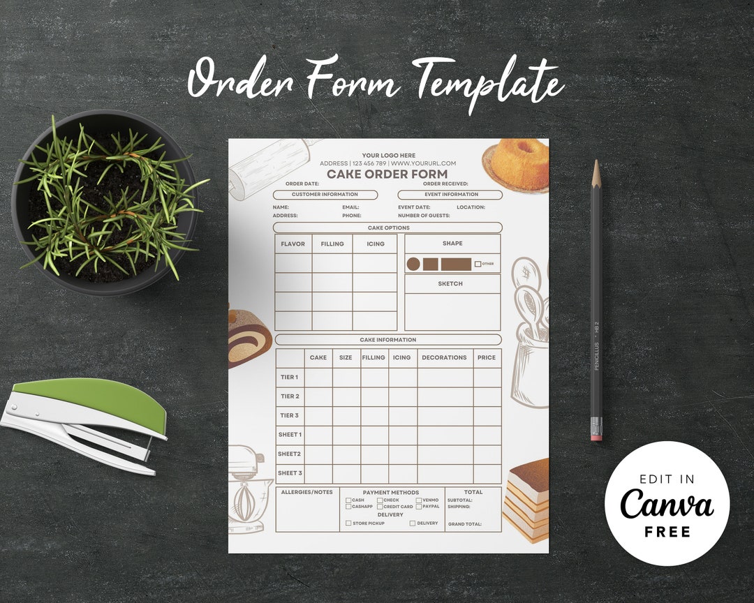 Baking Order Form Template Printable Fully Editable on CANVA FREE Small ...