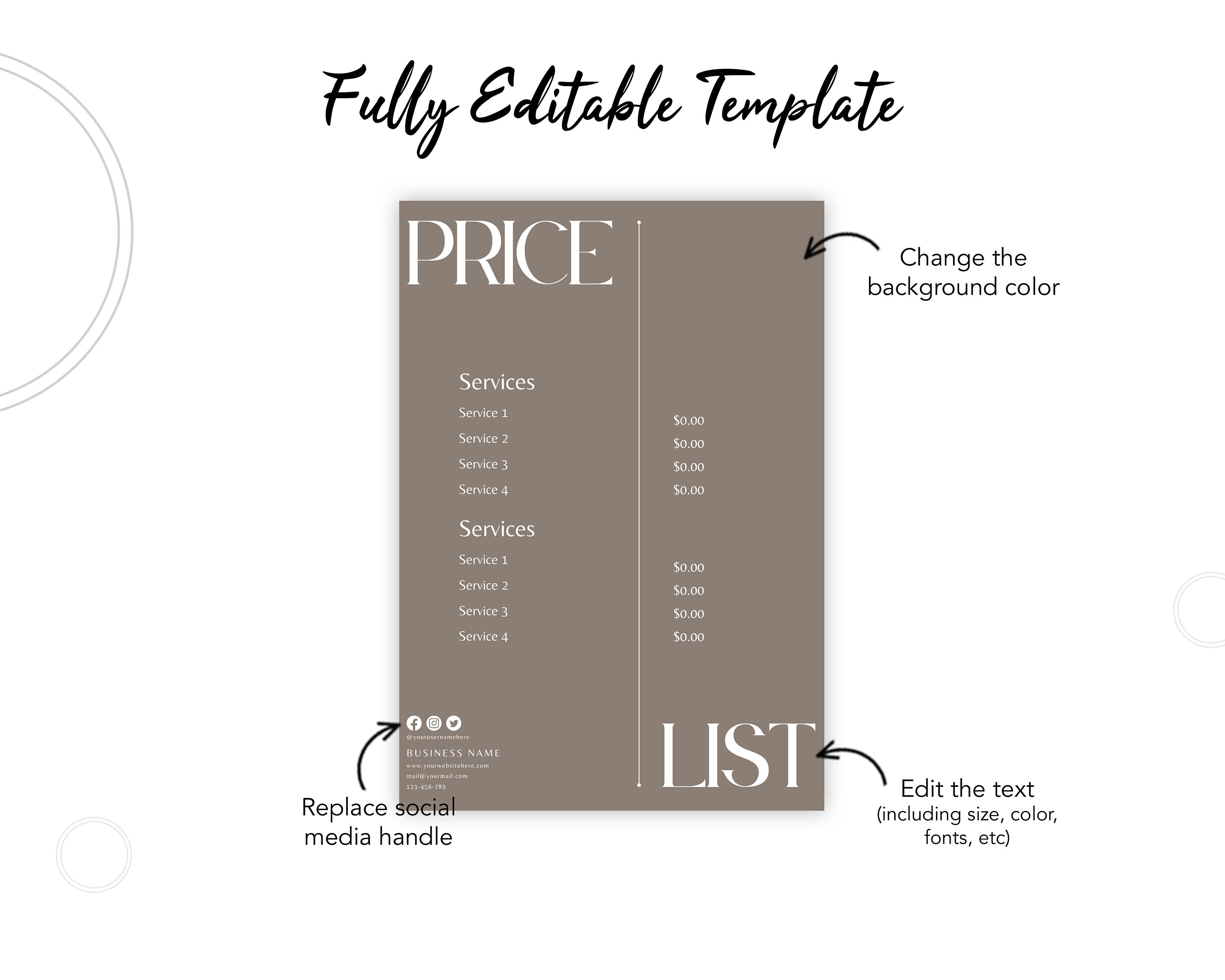 Minimalist Printable Price Flyers Editable Price List - Etsy