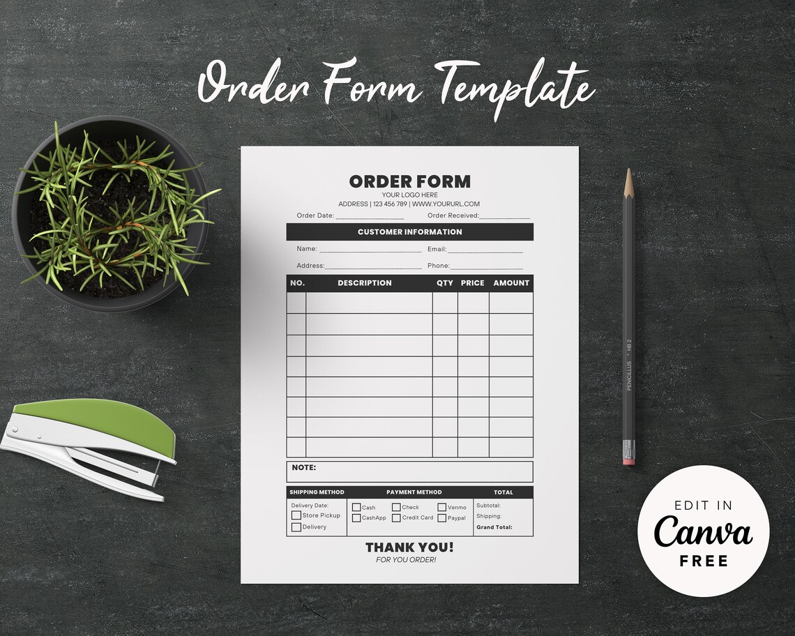 Printable Order Form Template Fully Editable on CANVA FREE Small ...