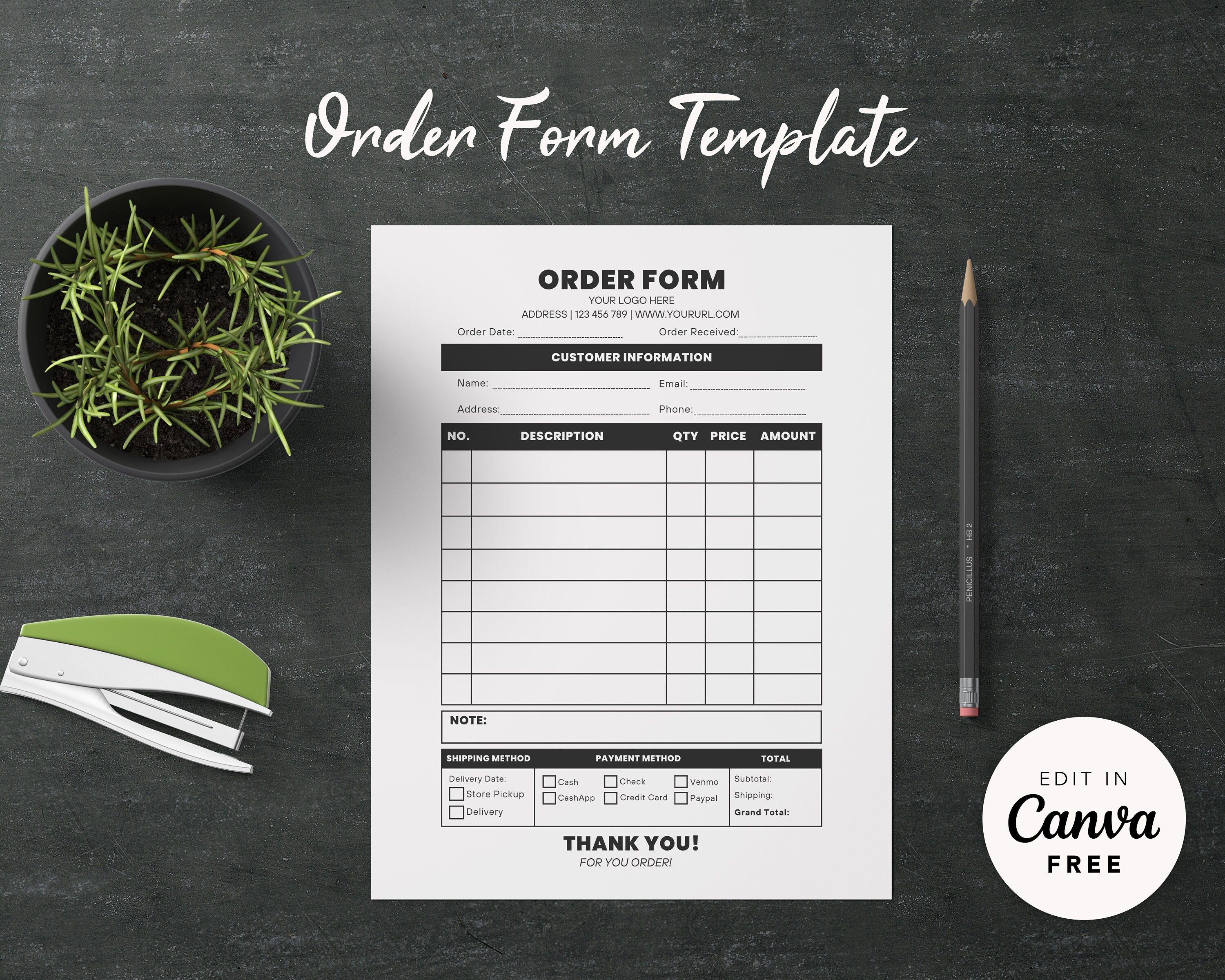 Printable Order Form Template Fully Editable on CANVA FREE Small ...