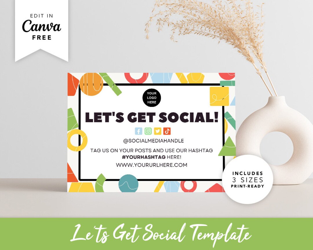 Cute Lets Be Social Sign Printable Fully Editable on Canva FREE L ...