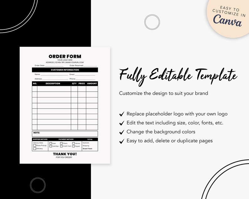 Printable Order Form Template Fully Editable on CANVA FREE Small ...