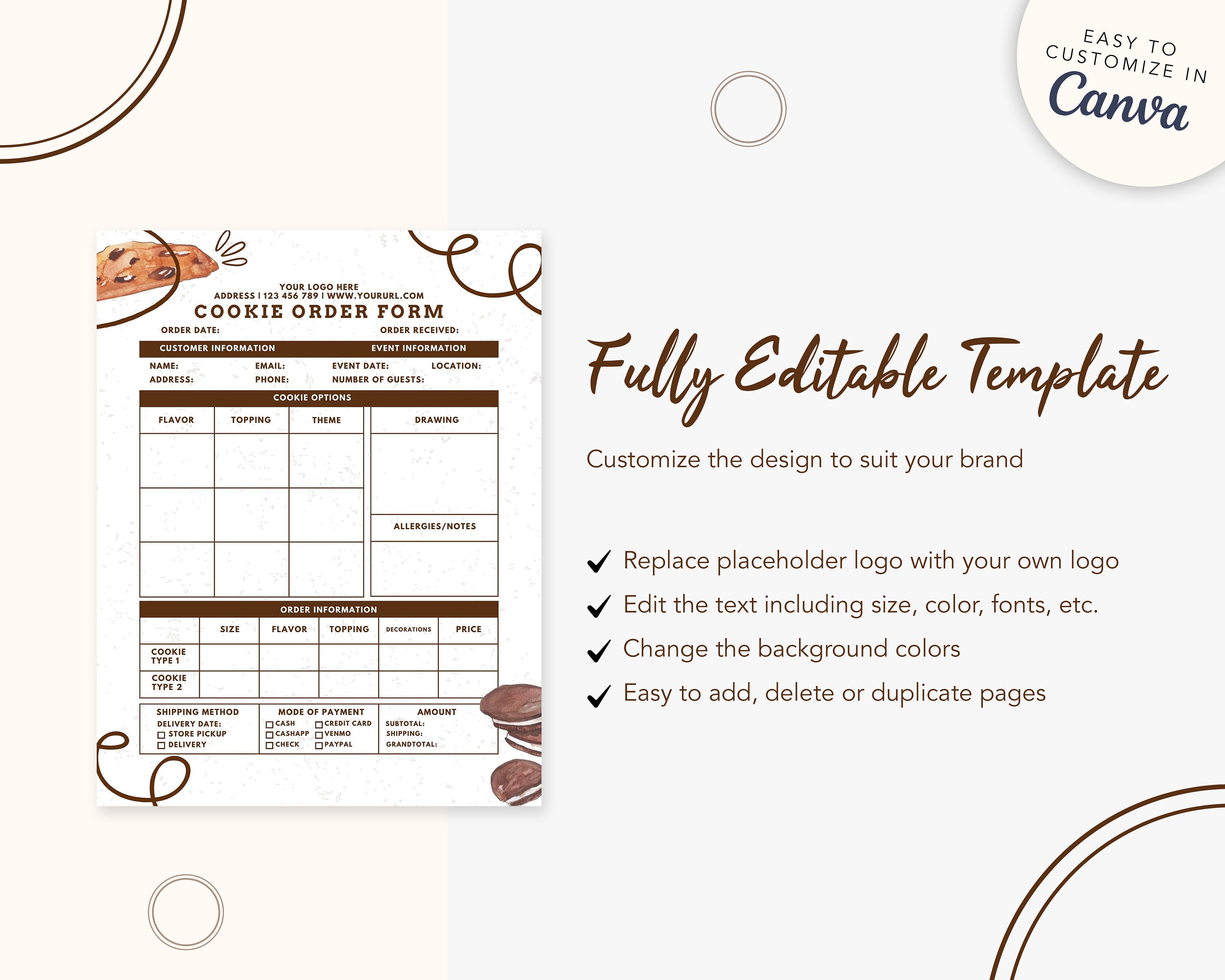 Baking Order Form Template Printable Fully Editable on CANVA FREE Small ...