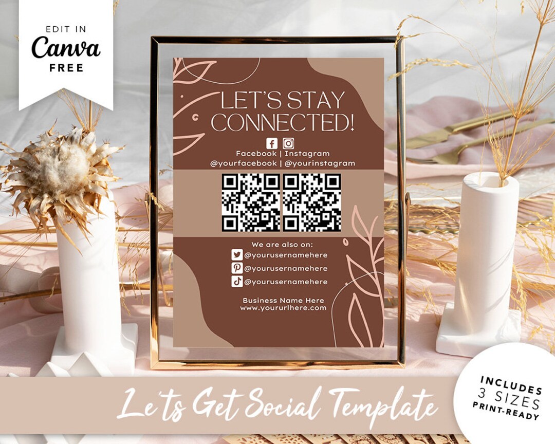 Boho Autumn Be Social Sign Printable Fully Editable Canva FREE Leave Us ...