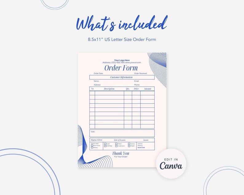 Modern Printable Order Form Template Fully Editable on CANVA FREE Small ...