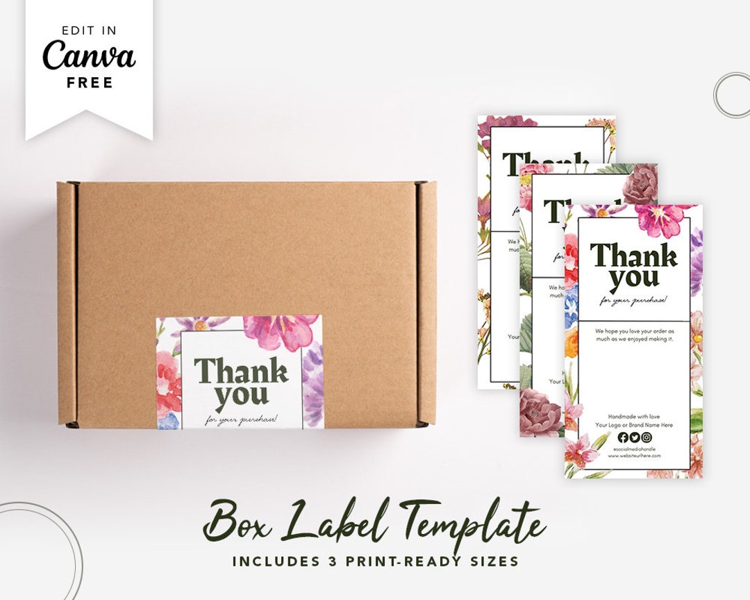 Flower Style Printable Box Label 3 Colours Editable Canva - Etsy