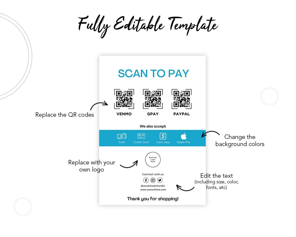 Printable Scan to Pay Template Fully Editable Sign QR Code Included ...