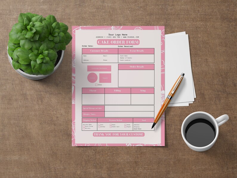 Cake Pink Order Form Template Printable & Fully Editable CANVA FREE ...