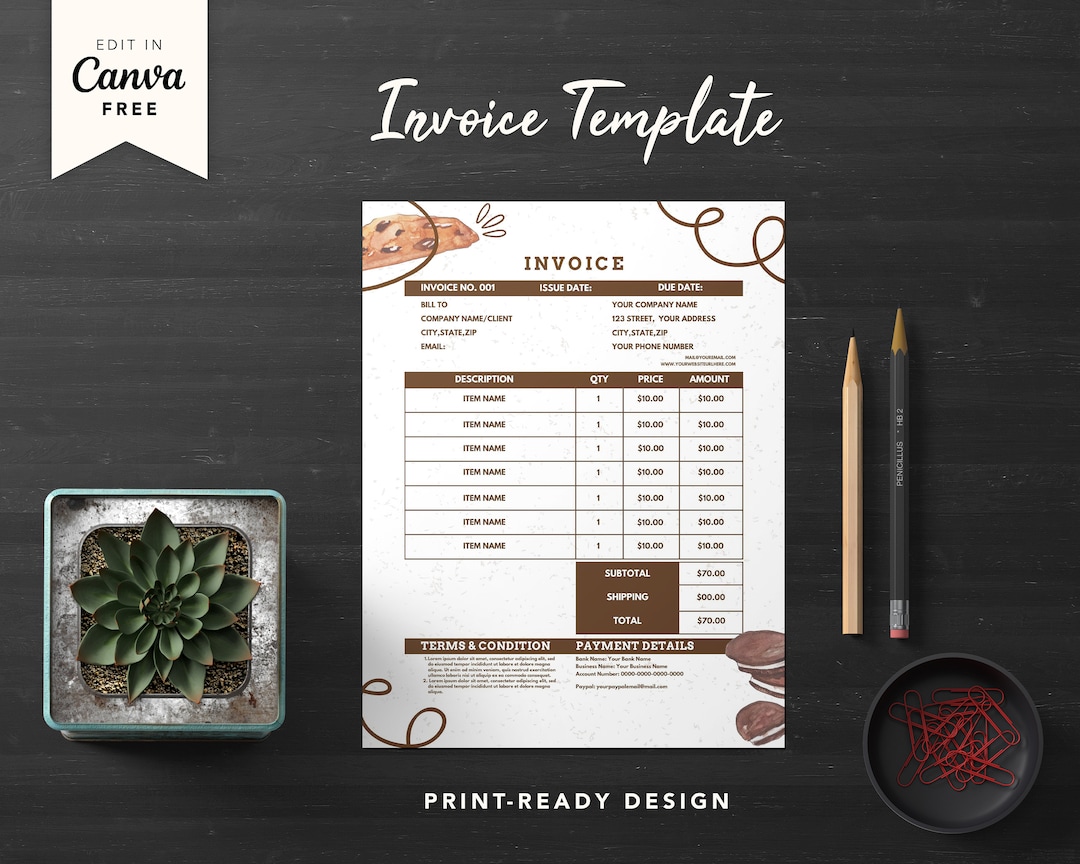 Plantilla de factura de panadería / CANVA totalmente editable e ...